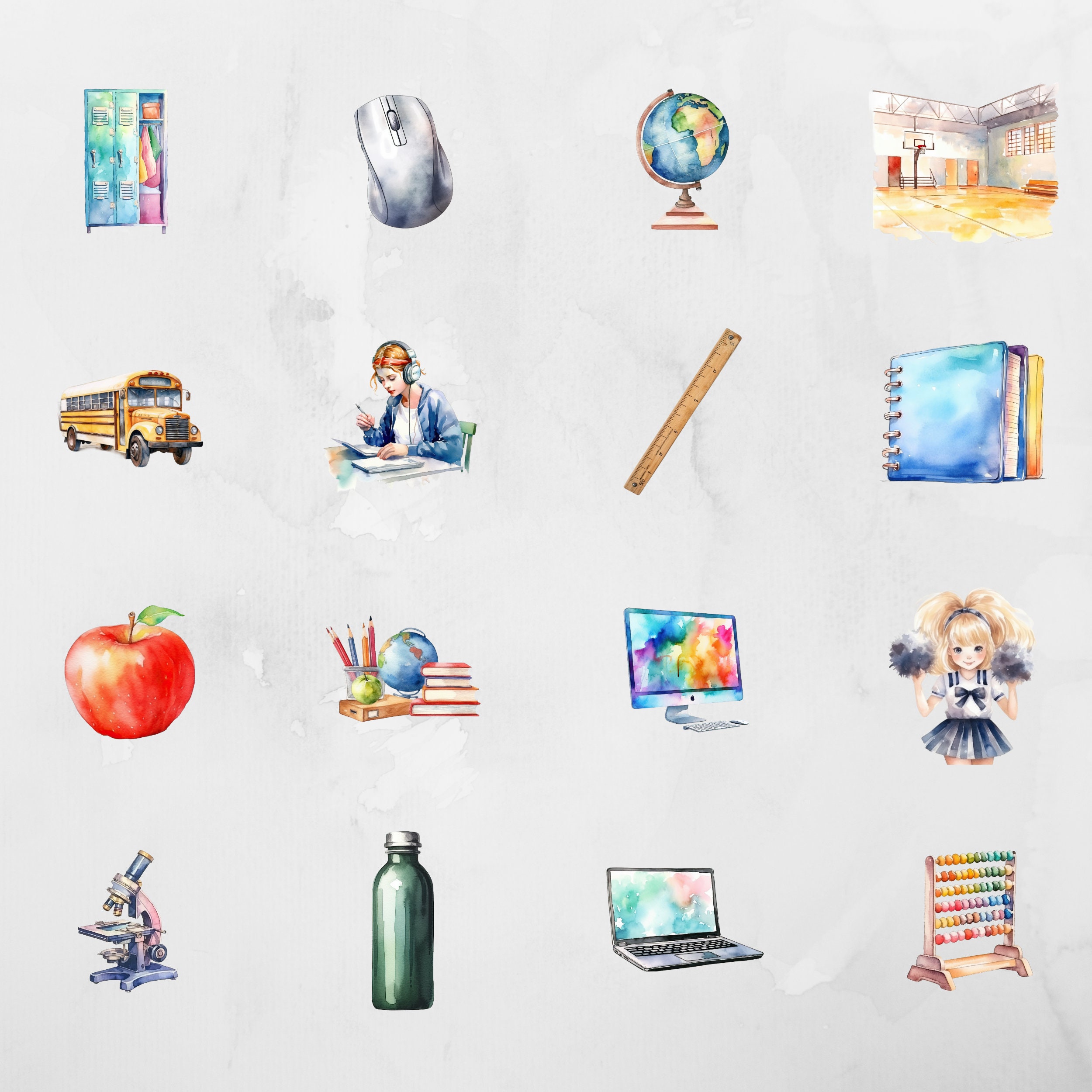 Watercolor Back to School Clipart, School Items PNG, Students, Teachers ...