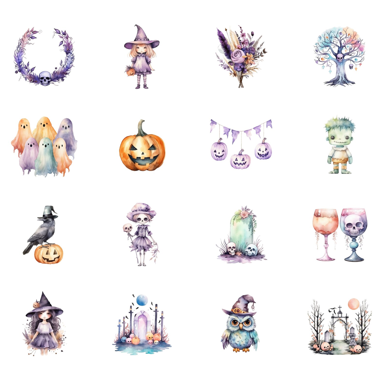 Watercolor Pastel Halloween Clipart, Cute Halloween, Purple Pink ...