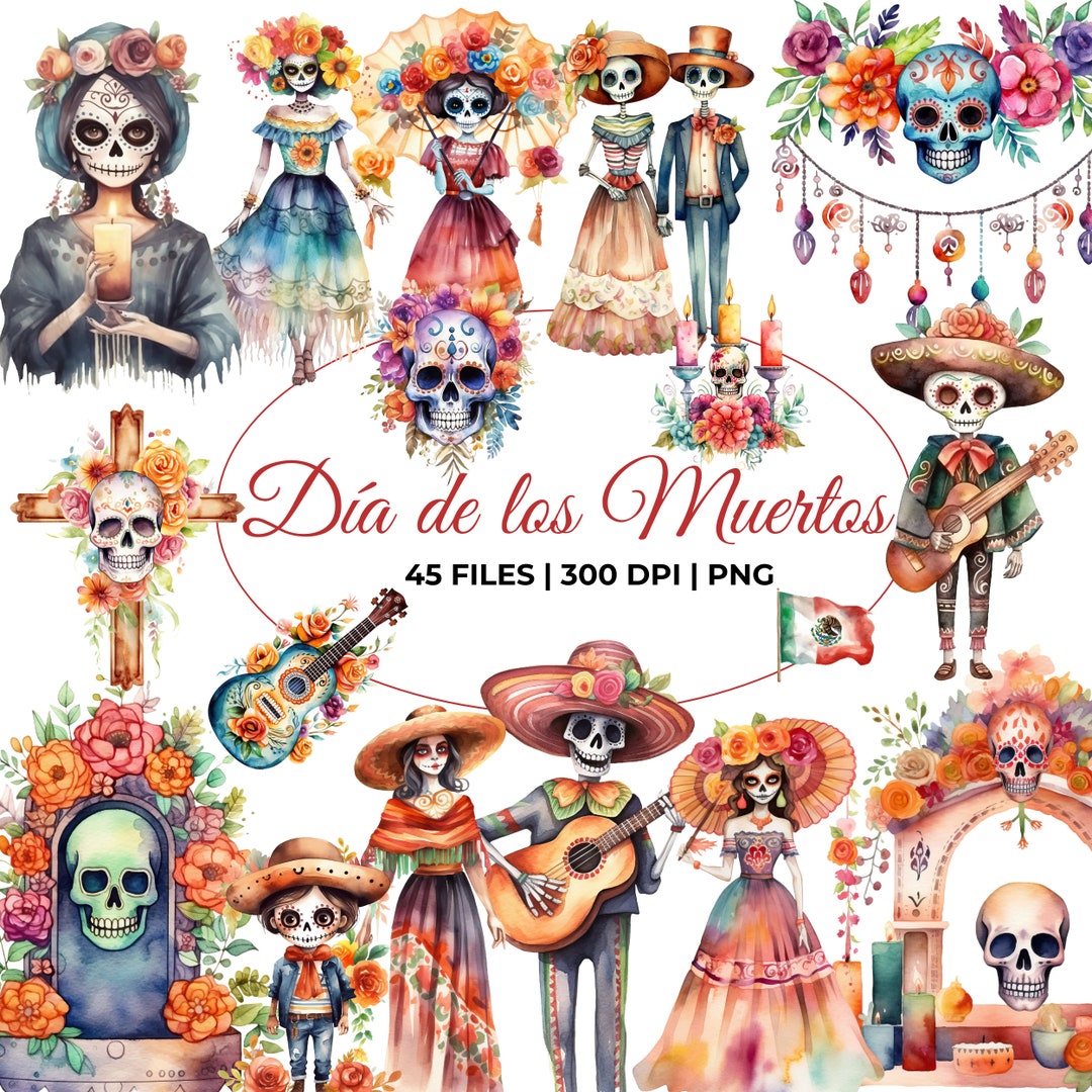 Watercolor Día De Los Muertos Clipart, Day of the Dead Clipart, Dia De ...