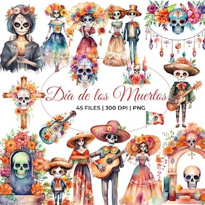Watercolor Día De Los Muertos Clipart, Day of the Dead Clipart, Dia De ...