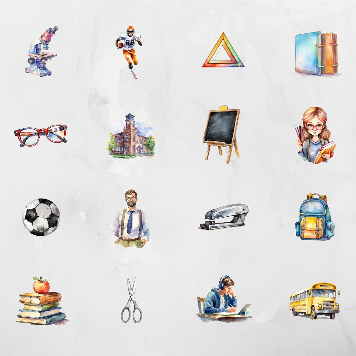 Watercolor Back to School Clipart, School Items PNG, Students, Teachers ...