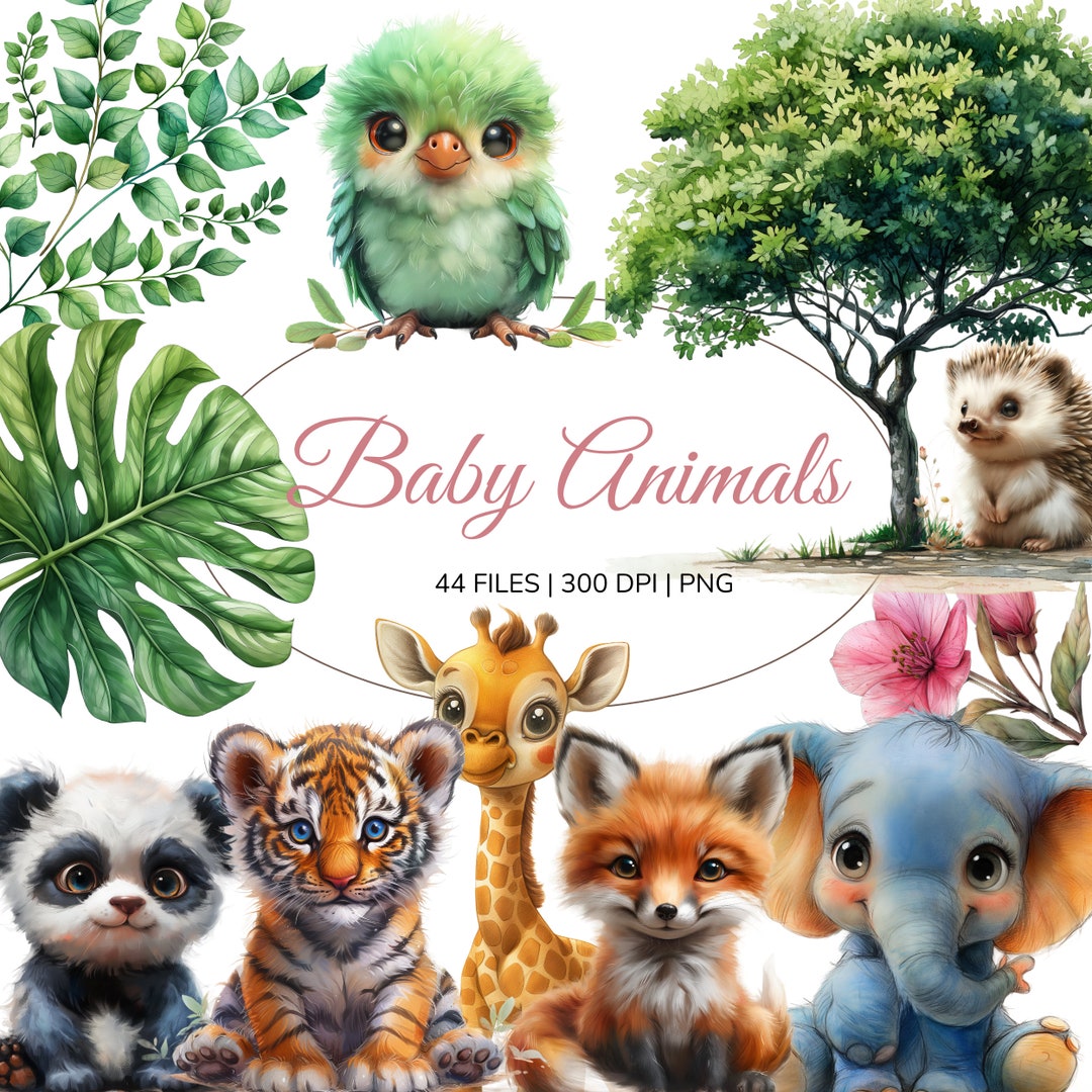 Baby Animals Clipart, Cute Watercolor Animal Clip Art, Animal Nursery ...
