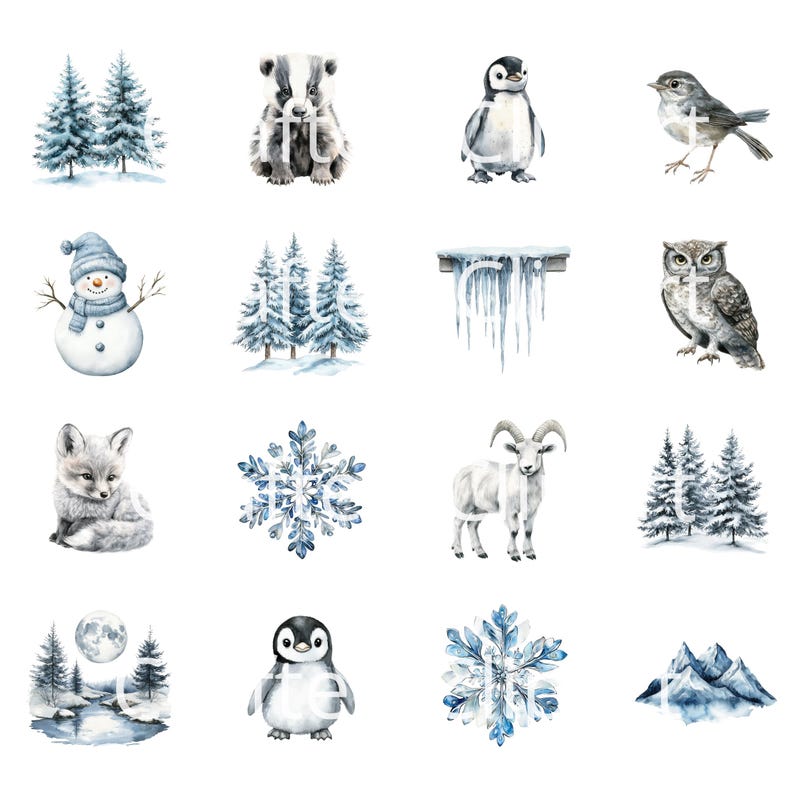 Watercolor Winter Wonderland Clipart, Arctic Baby Animals, Christmas ...