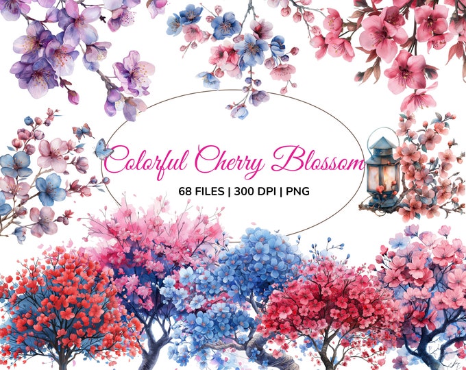 Cherry Blossom Clipart, Watercolor Sakura Flower Clip Art, Pink Floral ...