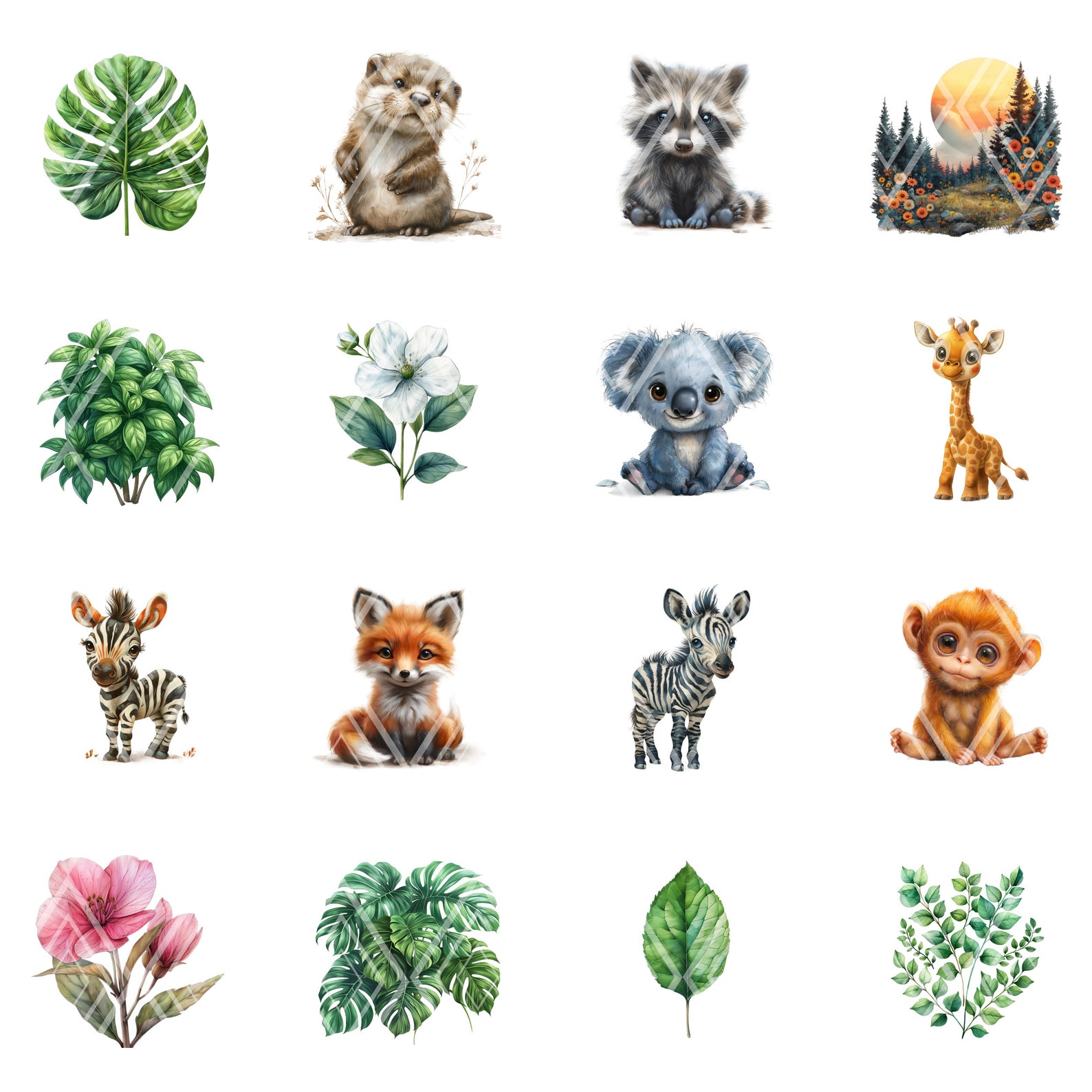 Baby Animals Clipart, Cute Watercolor Animal Clip Art, Animal Nursery ...