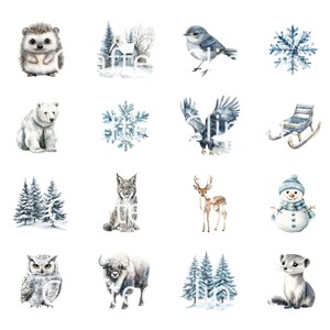 Watercolor Winter Wonderland Clipart, Arctic Baby Animals, Christmas ...