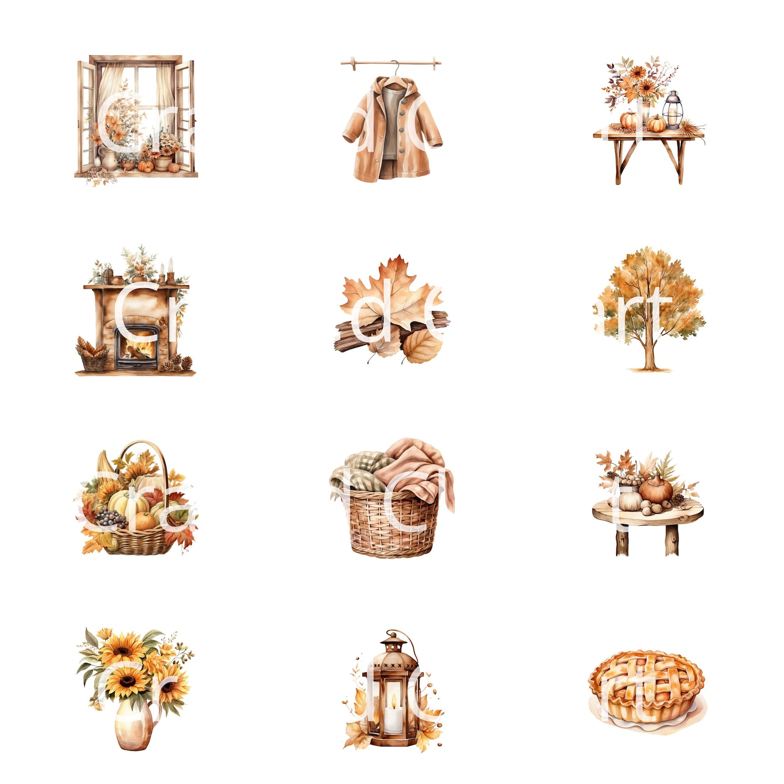 Watercolor Autumn Clipart Bundle, Cozy Fall Clipart, Warm Autumn PNG ...