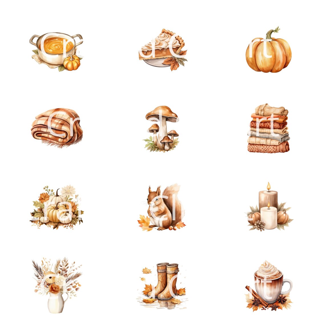 Watercolor Autumn Clipart Bundle, Cozy Fall Clipart, Warm Autumn PNG ...