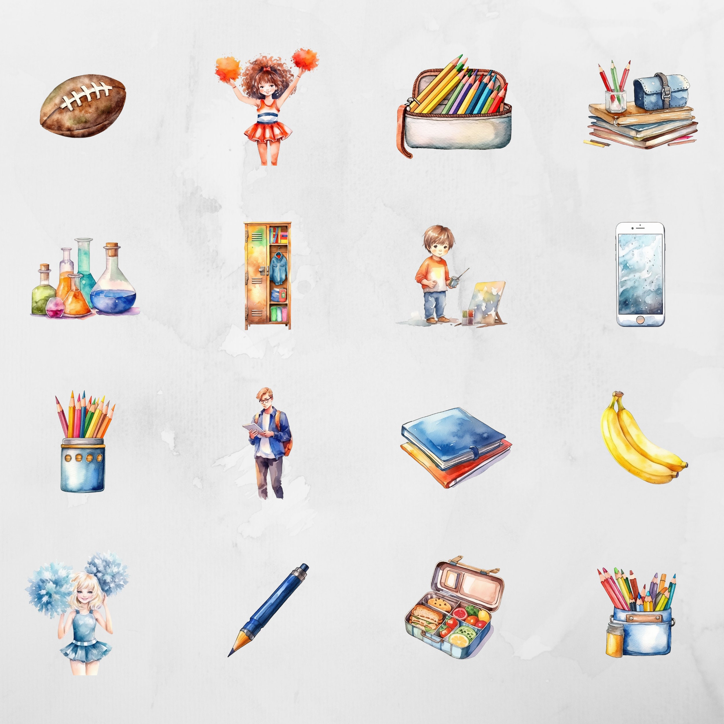 Watercolor Back to School Clipart, School Items PNG, Students, Teachers ...