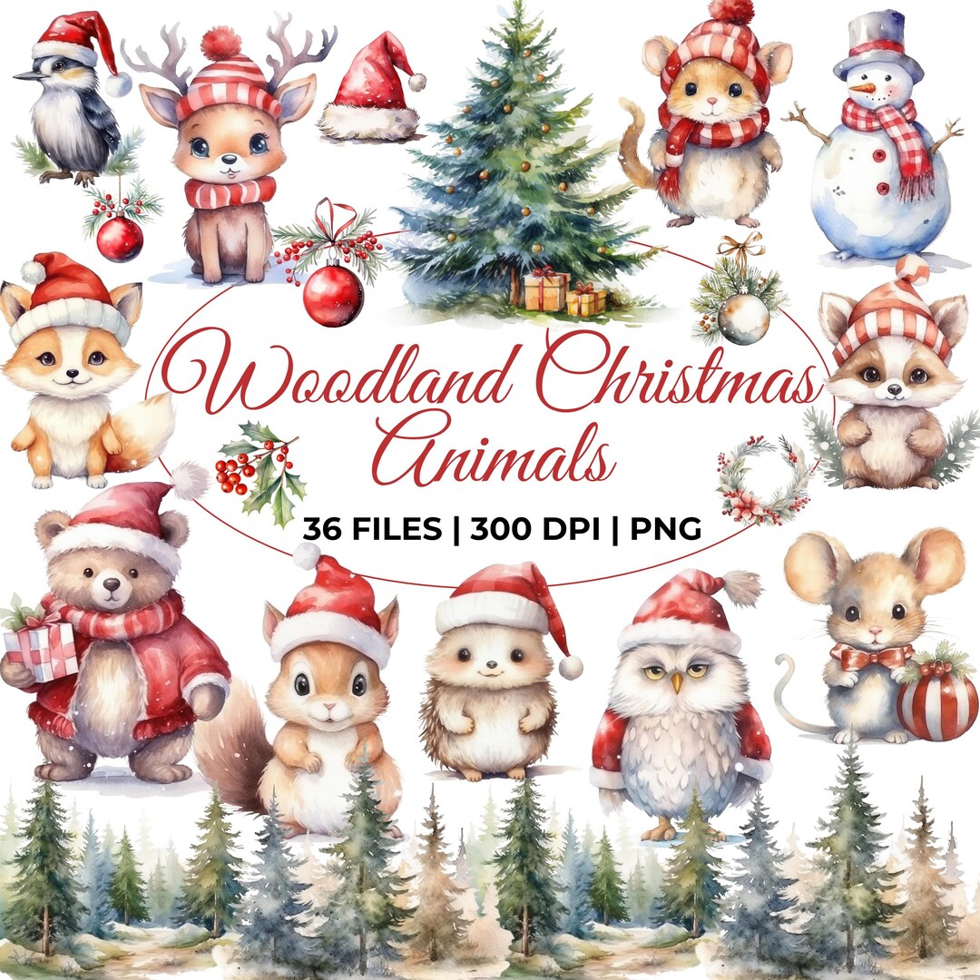 Woodland Christmas Animals Clipart, Cute Woodland Baby Animals, Cute ...