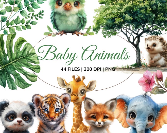 Cute Baby Animals Clipart, Safari Animals for Nursery, Baby Animals 32 ...