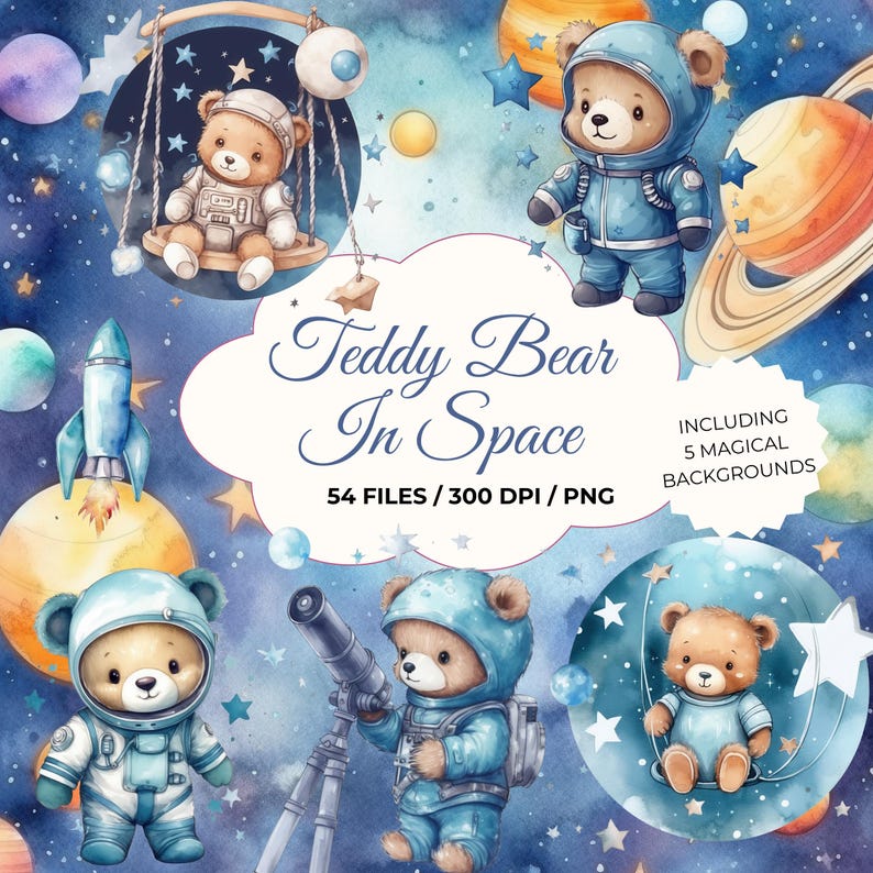 Teddy Bear in Space Clipart, Austronaut Teddy Bear, Out of This World ...