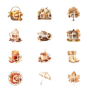 Watercolor Autumn Clipart Bundle, Cozy Fall Clipart, Warm Autumn PNG ...