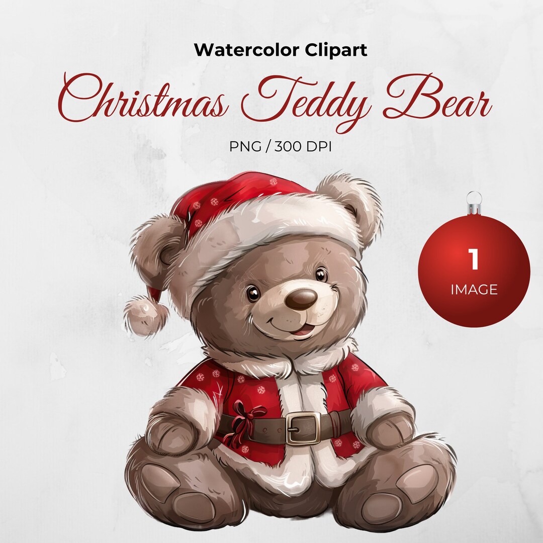 Christmas Teddy Bear Clipart, Watercolor Teddy Bear, Watercolor ...
