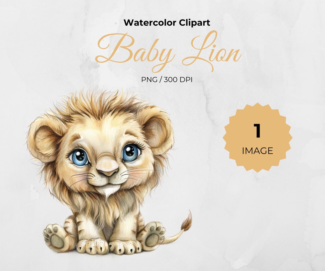 Watercolor Baby Lion Clipart, Cute Brown Lion, Baby Forest Animals ...
