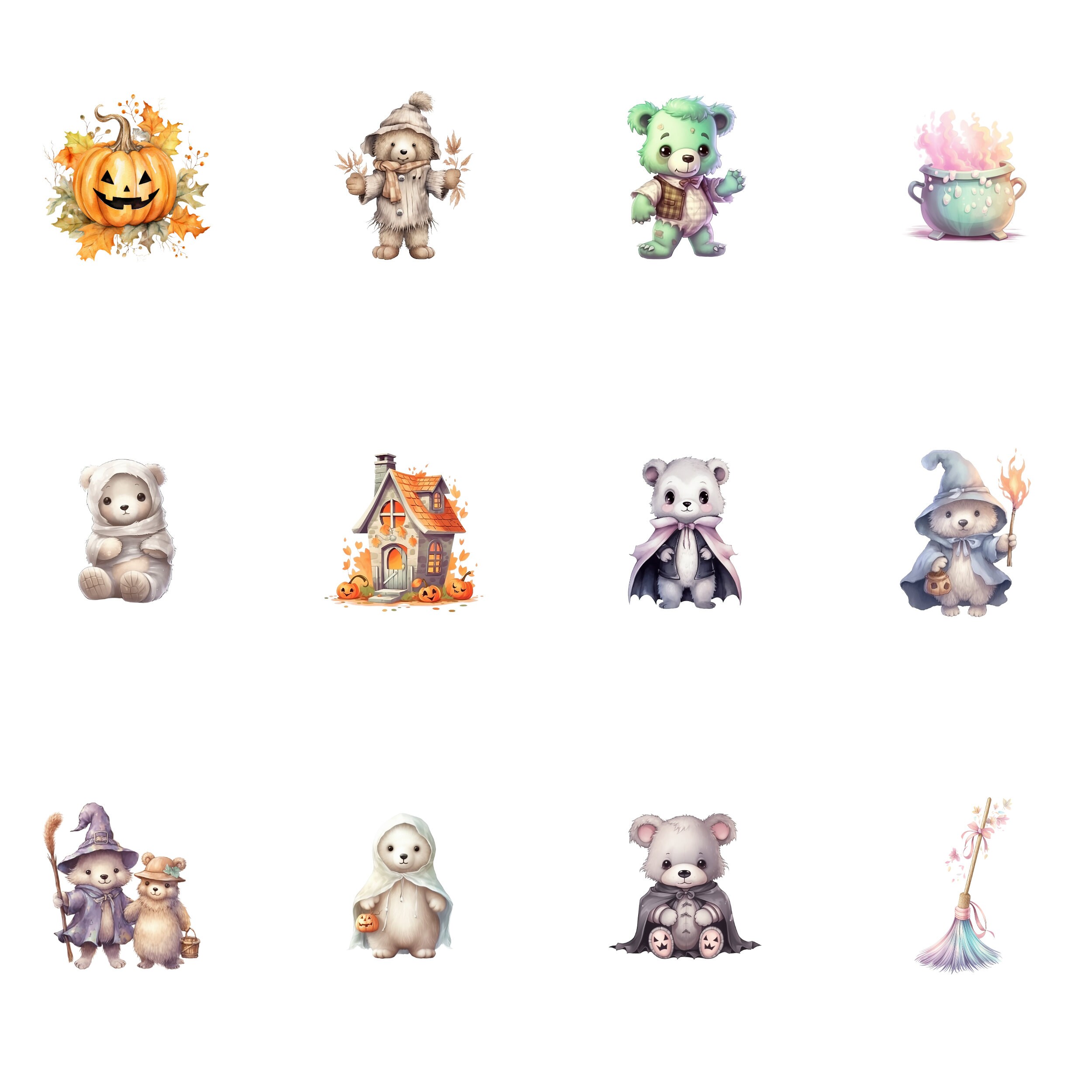 Watercolor Halloween Clipart, Halloween Teddy Bears, Cute Halloween ...