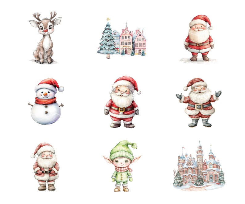 Watercolor Santa Claus Clipart, Christmas Village Bundle, Christmas ...