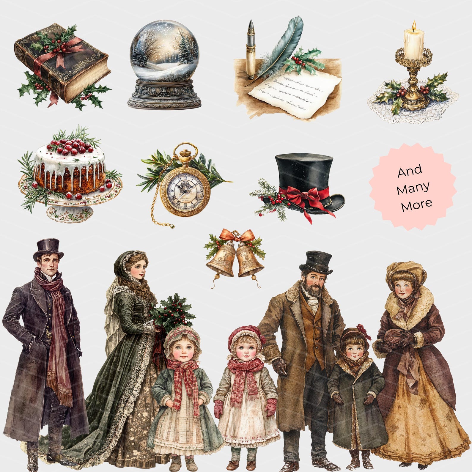 Victorian Christmas Clipart, an Old English Christmas Clipart, Vintage ...
