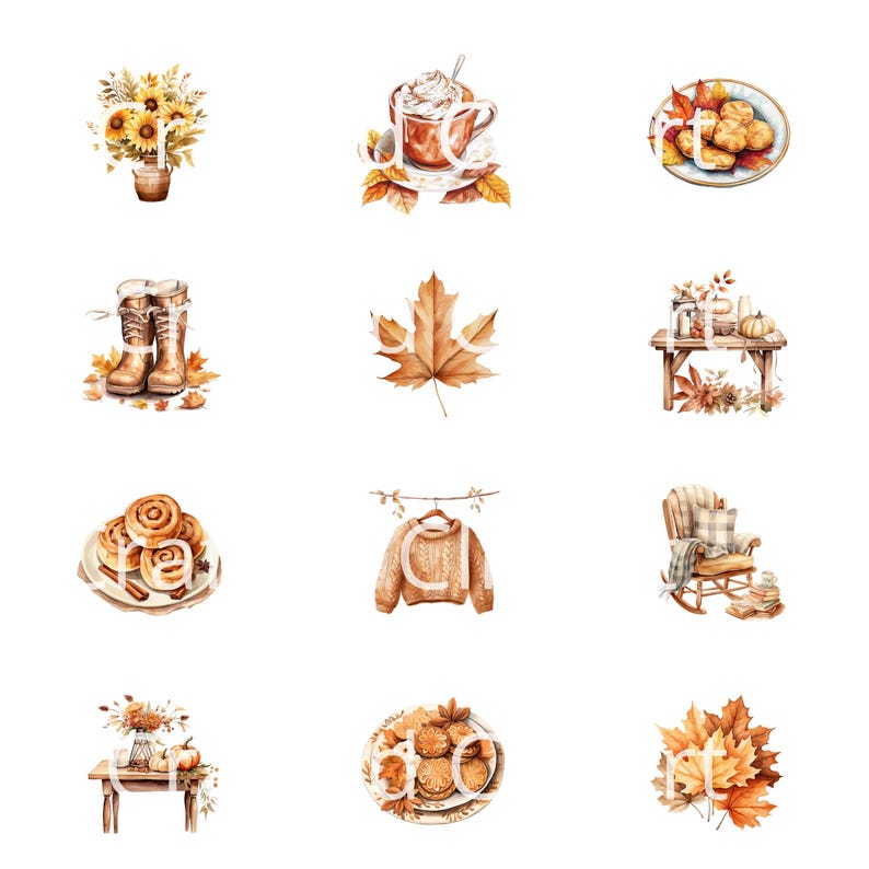 Watercolor Autumn Clipart Bundle, Cozy Fall Clipart, Warm Autumn PNG ...