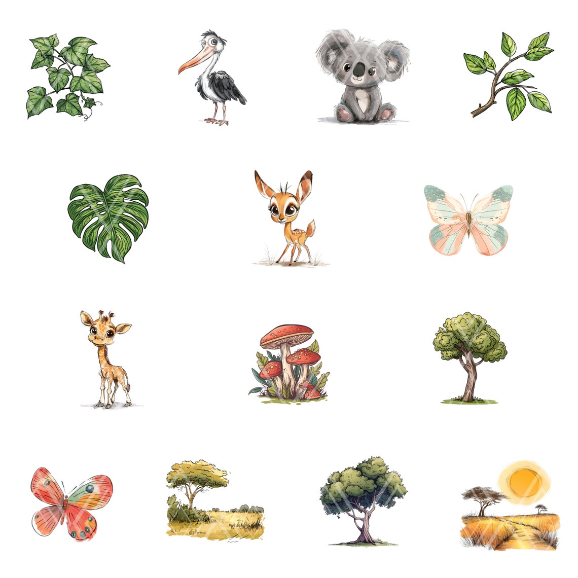 Cute Safari Animals Clipart, Safari Baby Animals, Cute Jungle Animals ...
