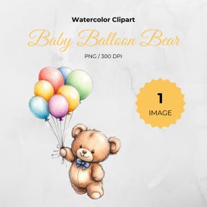 Watercolor Balloon Teddy Bear, Teddy Bear Nursery Decor, Teddy Bear ...