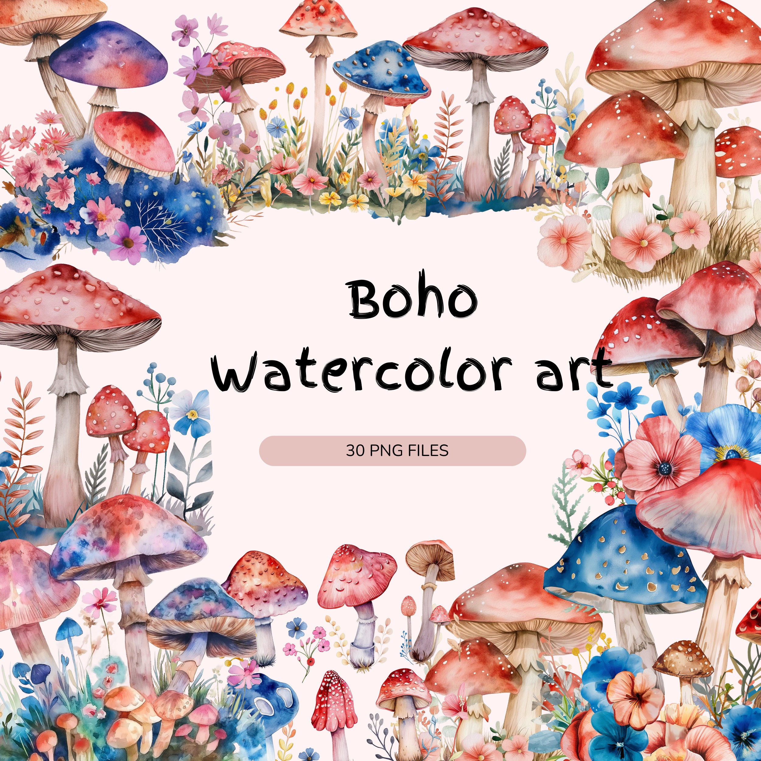 Mushroom Watercolor Clipart | Magic Mushrooms | Cute Mushroom Decor ...