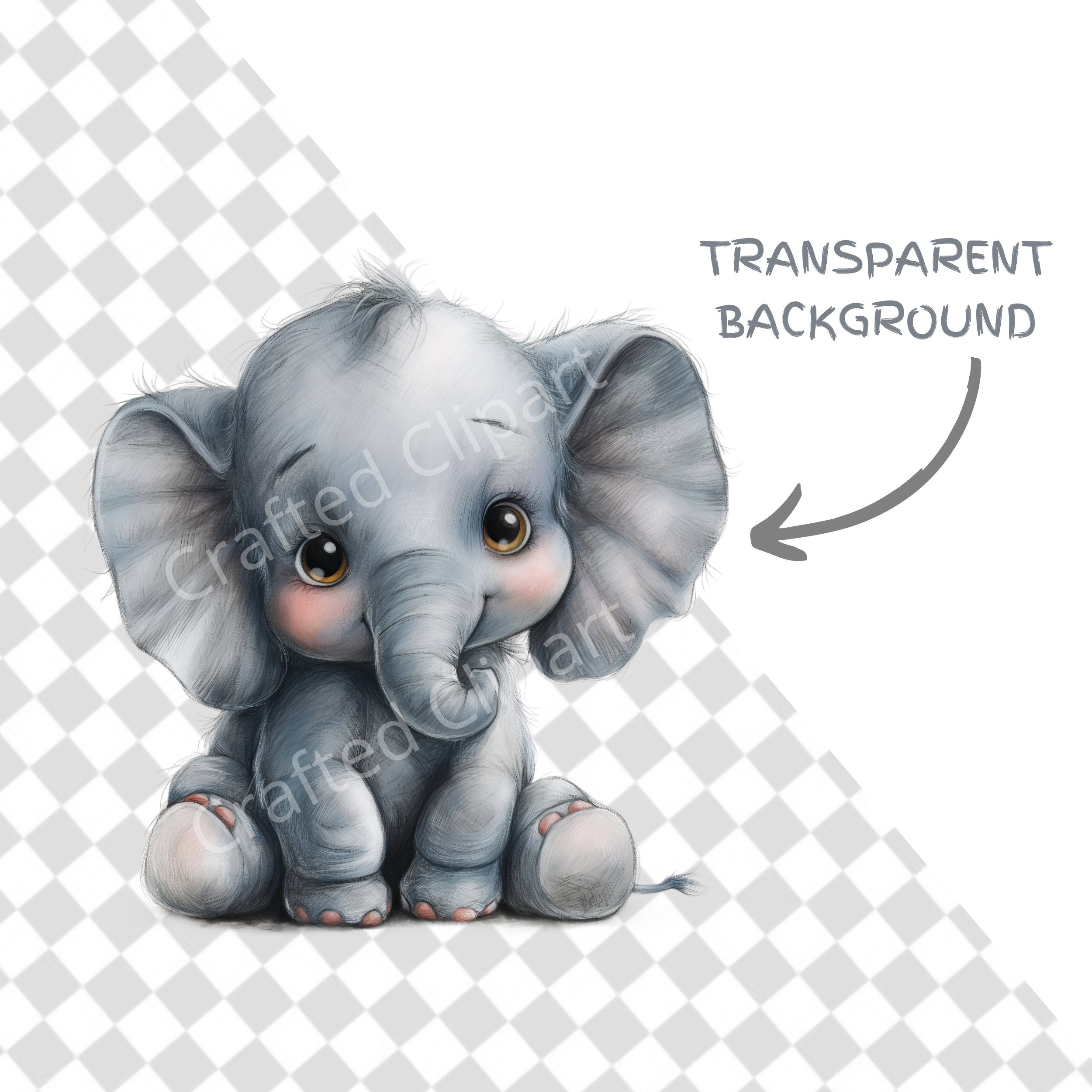 Watercolor Baby Elephant Clipart, Gray Elephant, Safari Nursery Clipart ...