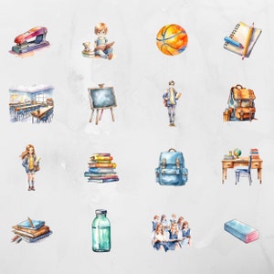 Watercolor Back to School Clipart, School Items PNG, Students, Teachers ...