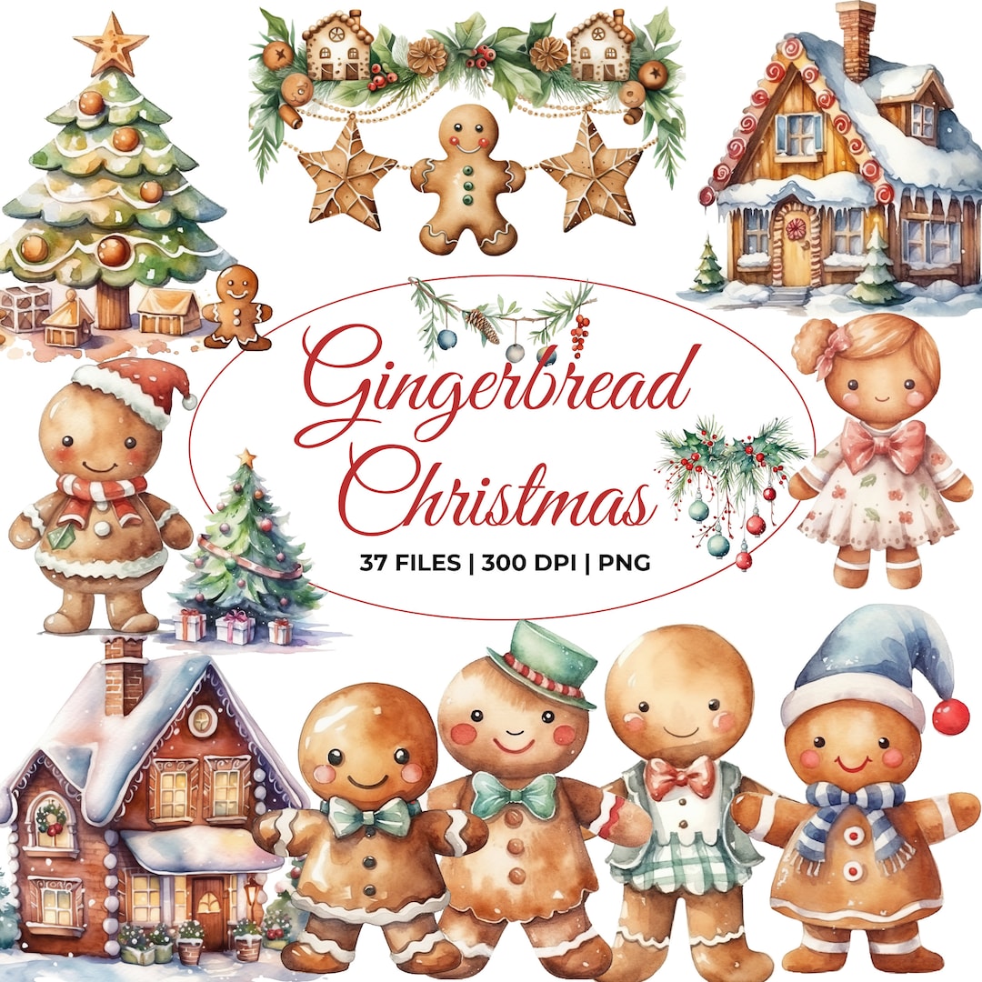 Watercolor Gingerbread Man Clipart, Gingerbread PNG, Winter Clipart ...
