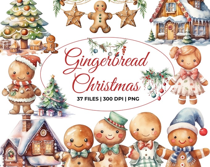 Gingerbread Clipart, Set of 30 PNG Bundle, 300 DPI Clip Art, Winter ...
