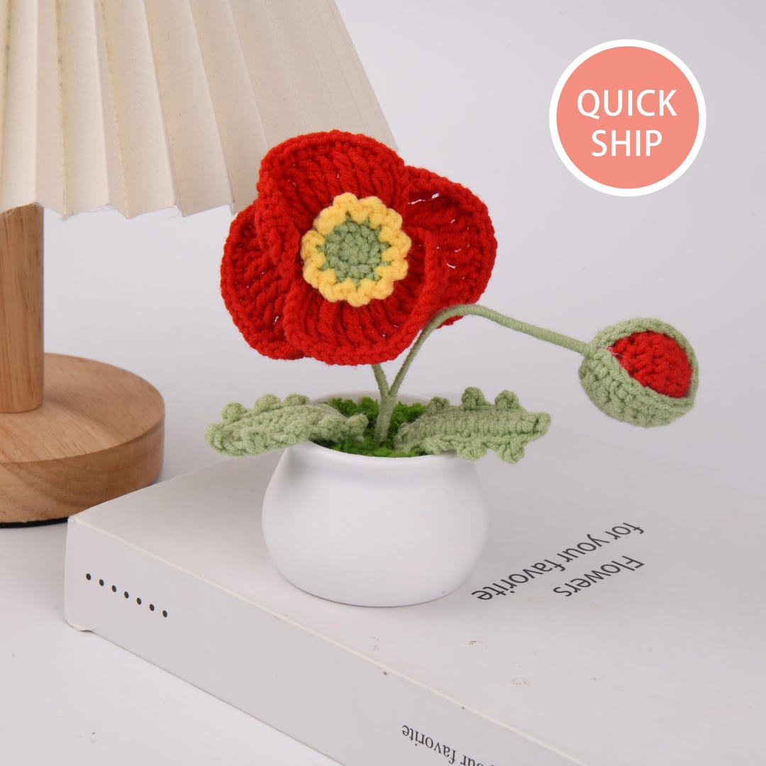 Crochet Mini Poppy in the Pot With Bud,handmade Personalized Gift,desk ...