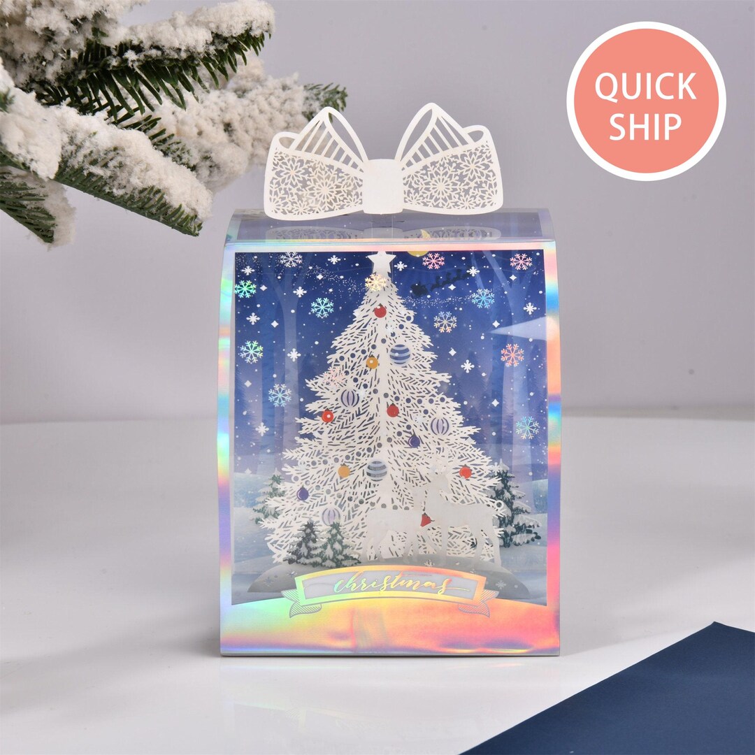 3D White Christmas Tree Box Card,snowflake Cards,bow,christmas Window ...