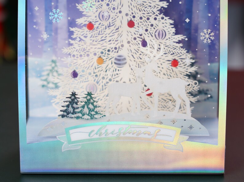 3D White Christmas Tree Box Card,snowflake Cards,bow,christmas Window ...