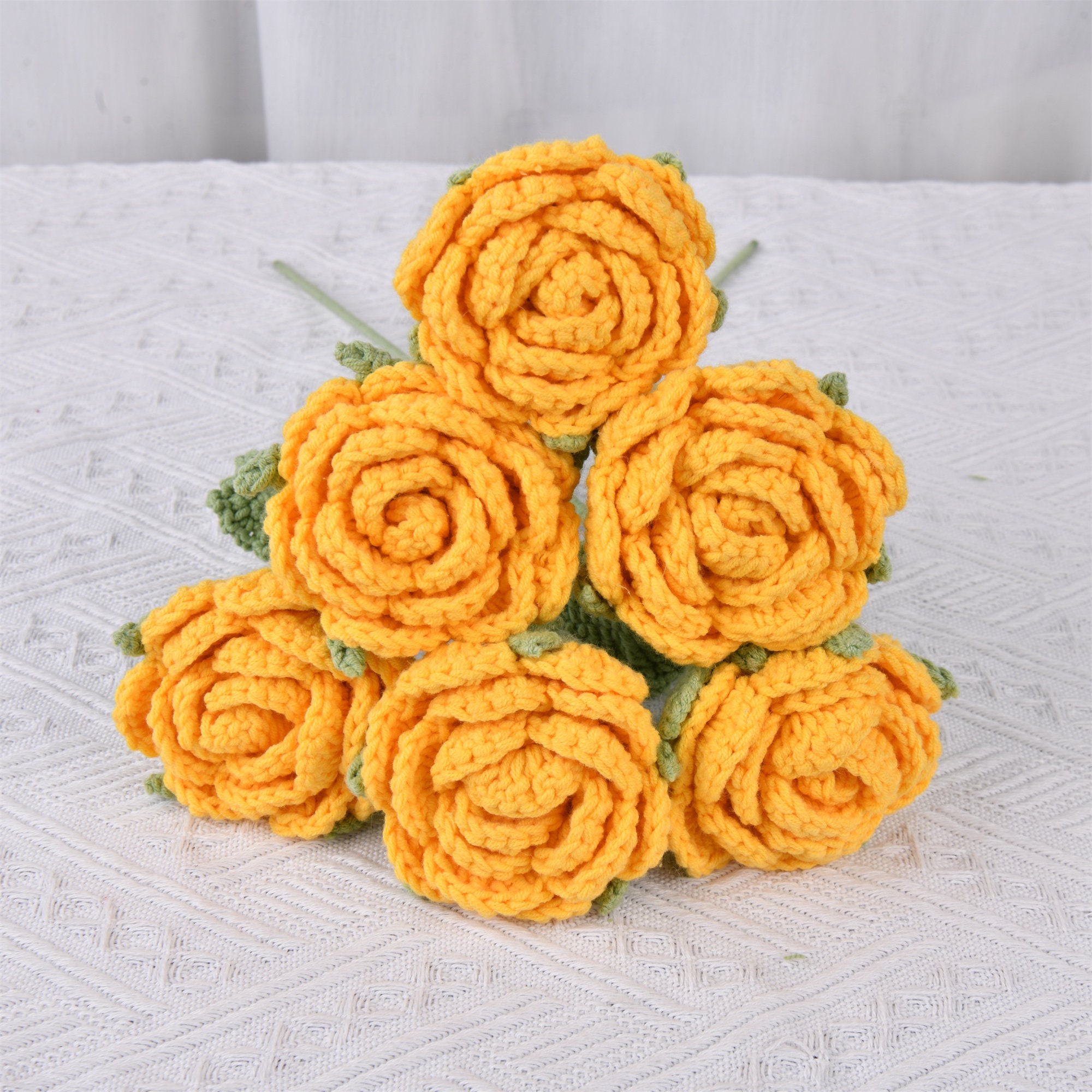 Finished Yellow Crochet Rose,fresh and Natural Colors,knitted Flowers ...