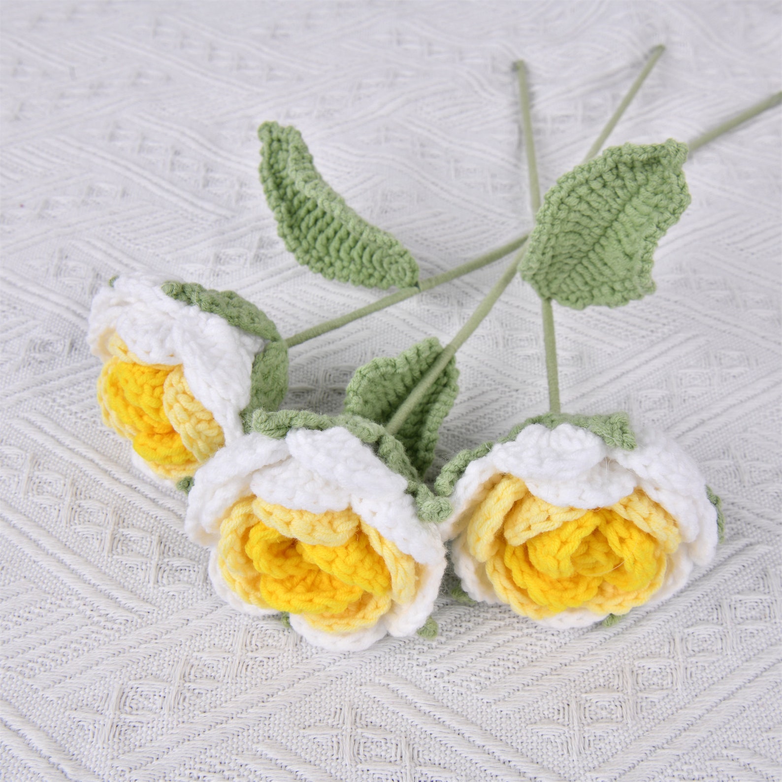 Yellow Gradient Crochet Rose,single Rose,wedding Accessories,permanent ...