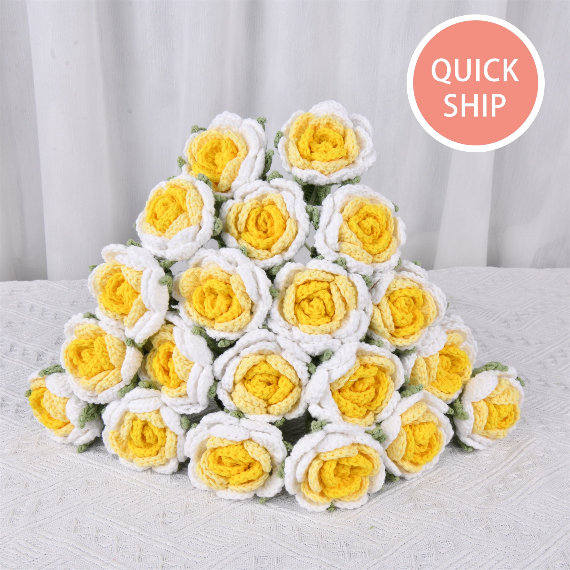 Yellow Gradient Crochet Rose,single Rose,wedding Accessories,permanent ...