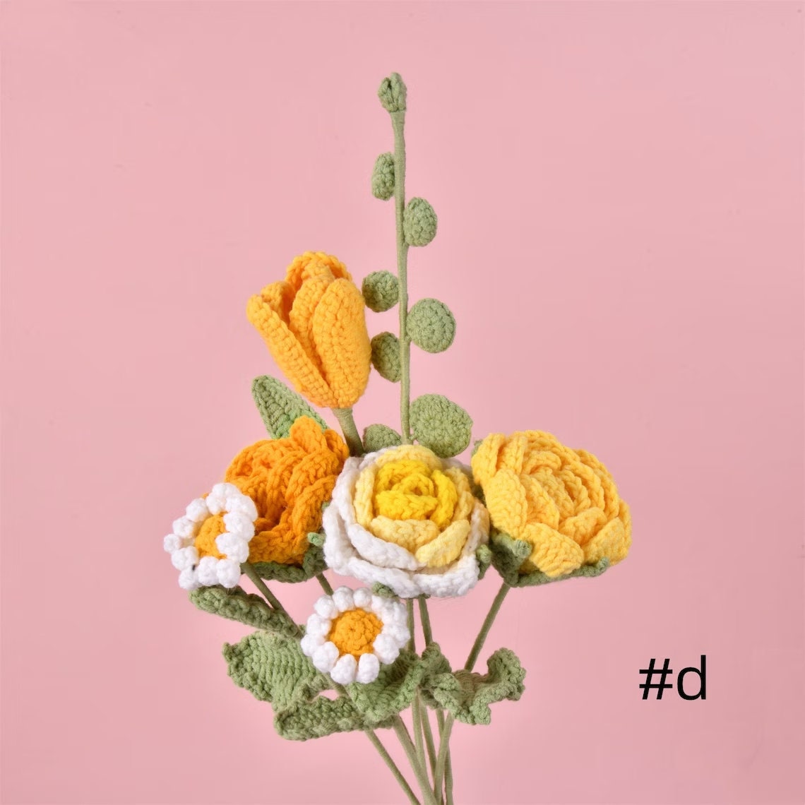 Crochet Rose Flower Bouquet,knitted Daisy,tulip,gerbera,hydrangea,lily ...