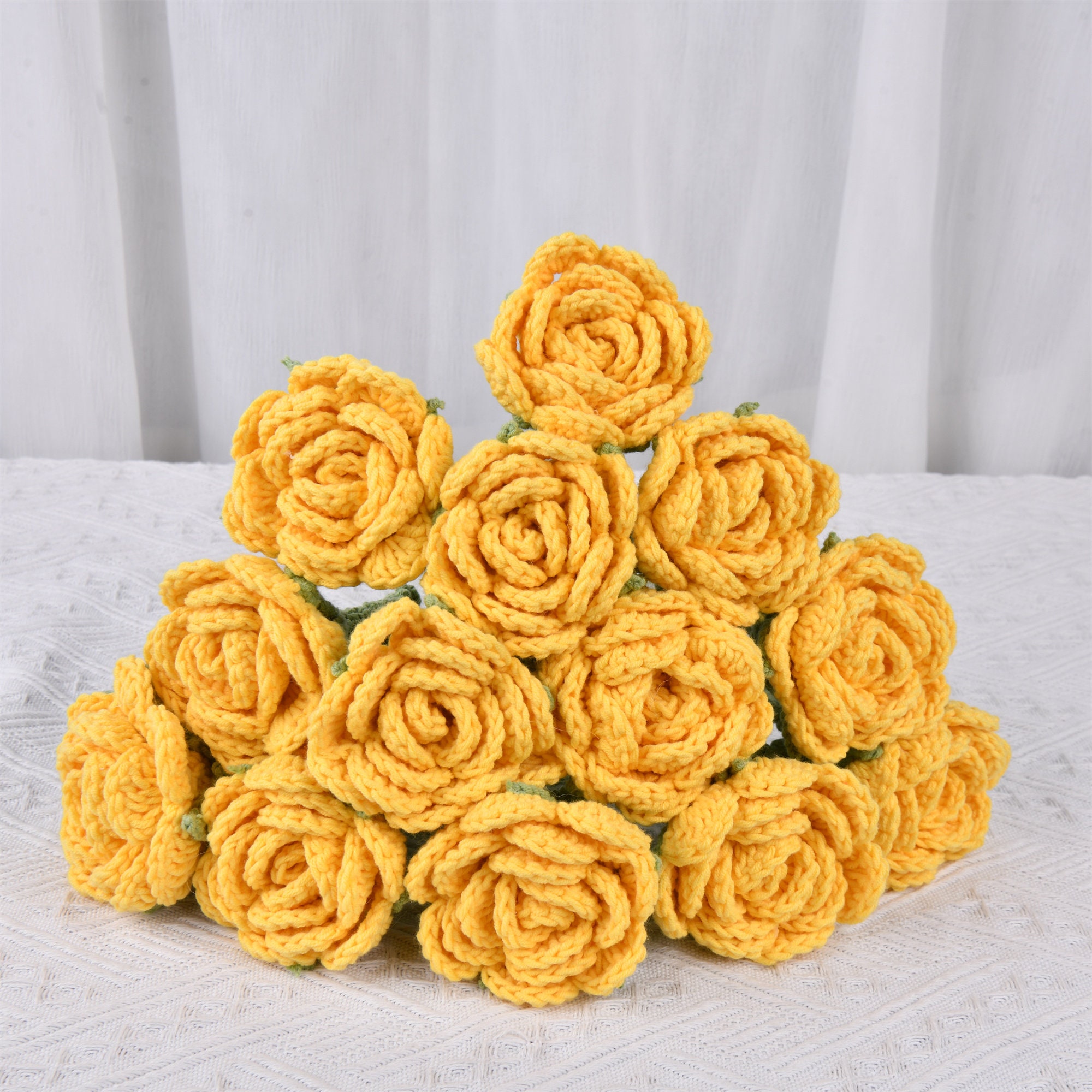 Finished Yellow Crochet Rose,fresh and Natural Colors,knitted Flowers ...