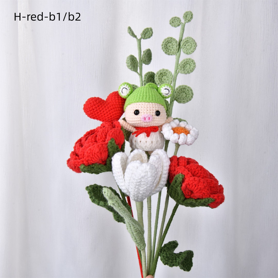 Rose Piggy Crochet Bouquet,sunflower Bouquet,home Decor,cute Gift ...