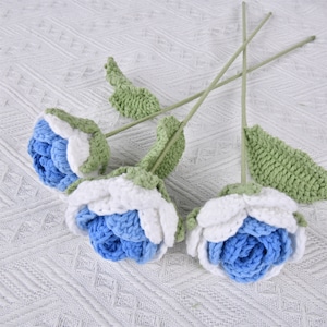 Blue Gradient Crochet Rose,wedding Flowers,crochet Rose,handmade Flower ...