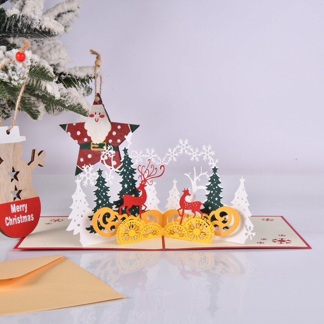 3D Christmas Pop-up Card: Santa, Tree & Deer - Paper Art - Last Minute ...