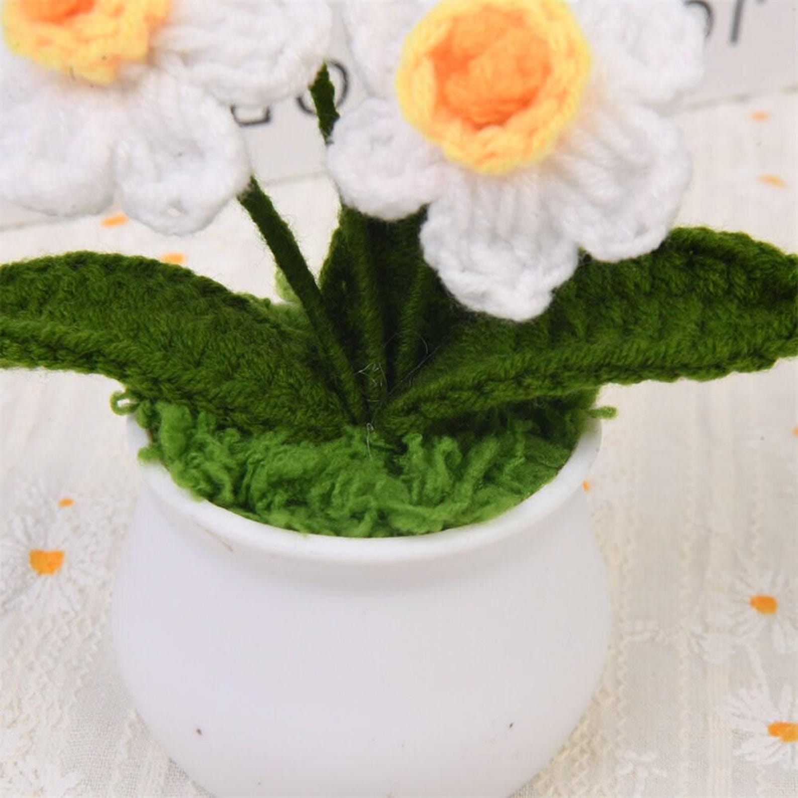 Mini Crochet Potting for Table Decor,handmade Myosotis/sunflower ...