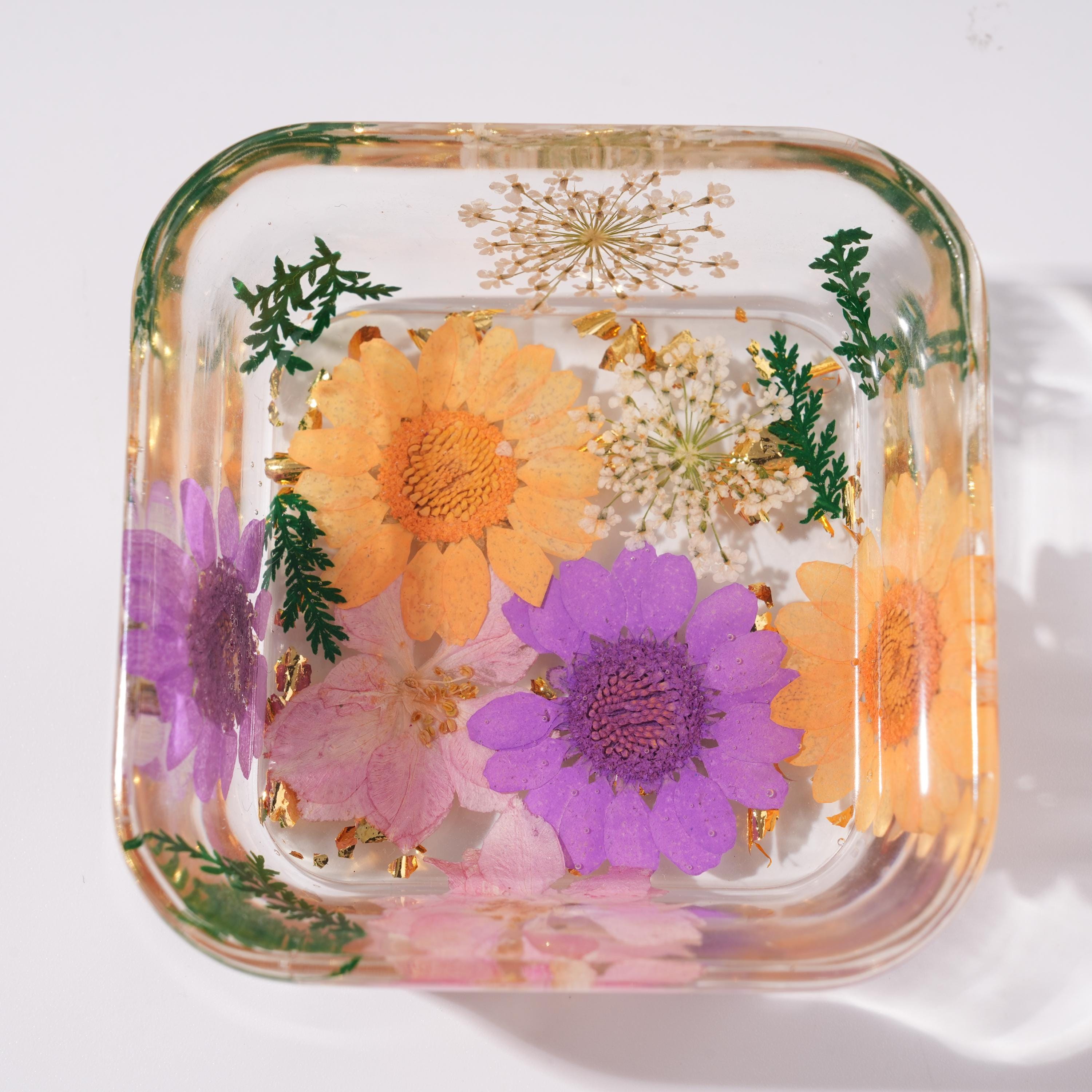 Square Floral Jewelry Tray,real Dried Pansies Daisy,baby's Breath Resin ...
