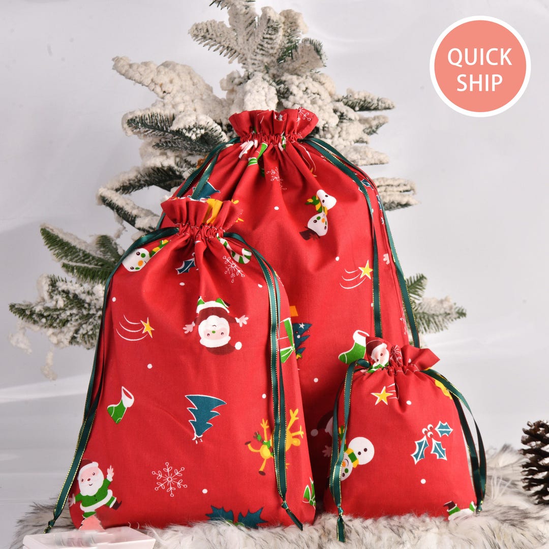 Red Santa Gift Bag,snowman Cotton Gift Bag,gift Tote,fabric Gift ...