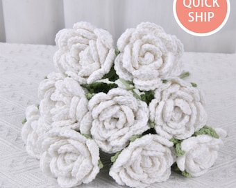 Crochet Single White Rose With Red Trim - Handmade Finished Roses ...