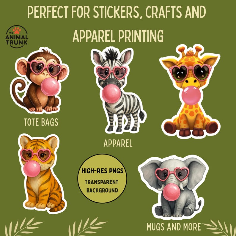Bubble Gum Safari Animals PNG Bundle – Cute Jungle Clipart for Kids ...