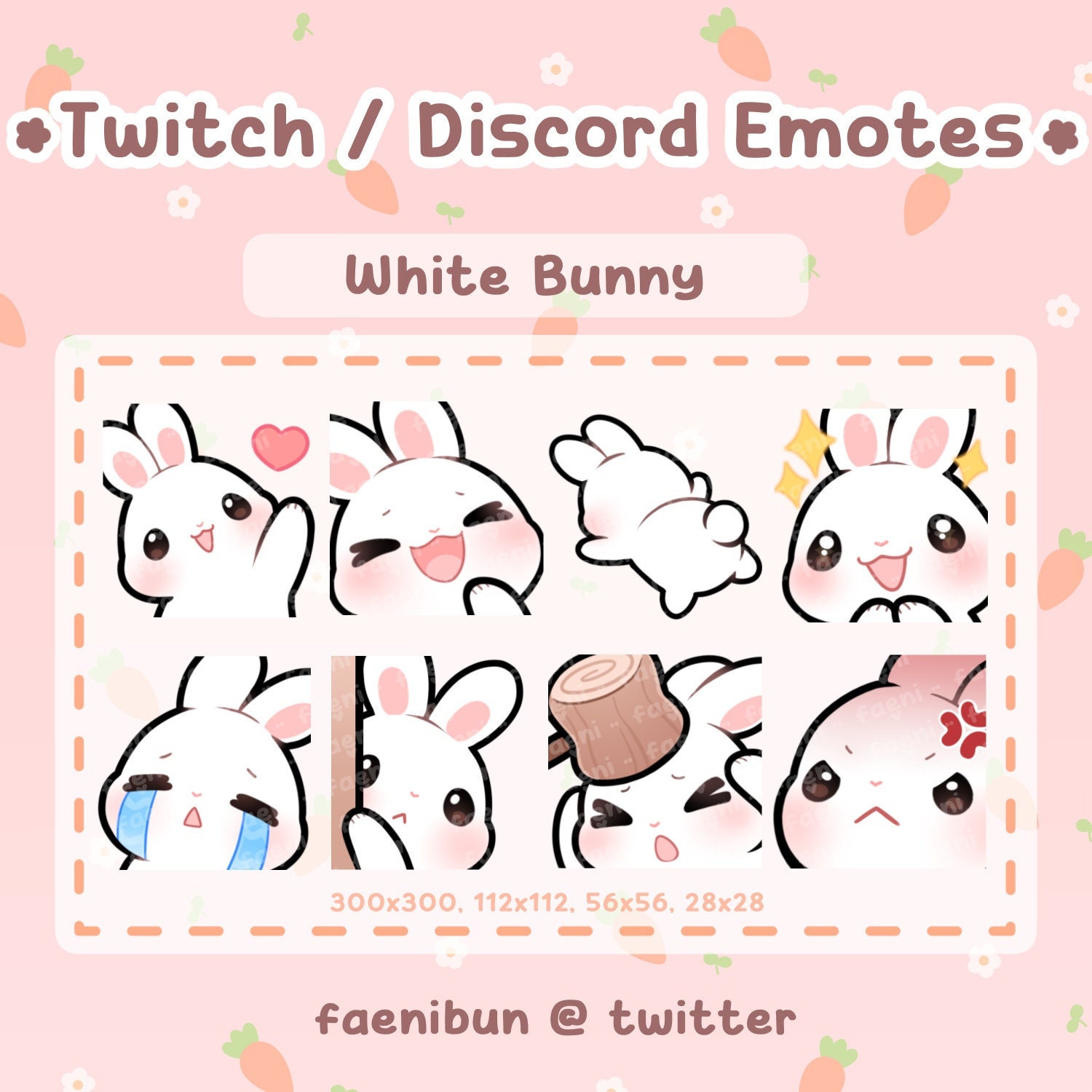 8 Cute White Bunny Twitch / Discord Emotes - Etsy
