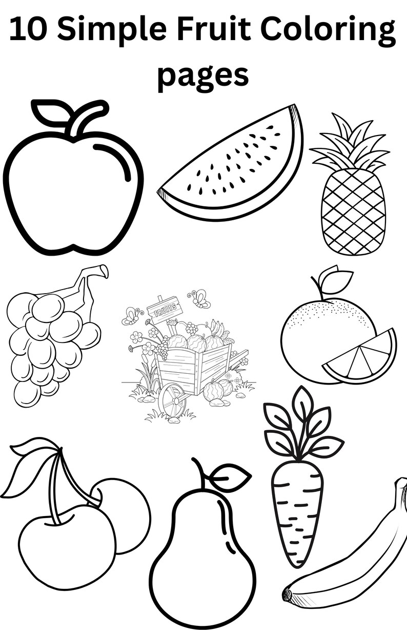 10 Simple Fruit Coloring Pages - Etsy