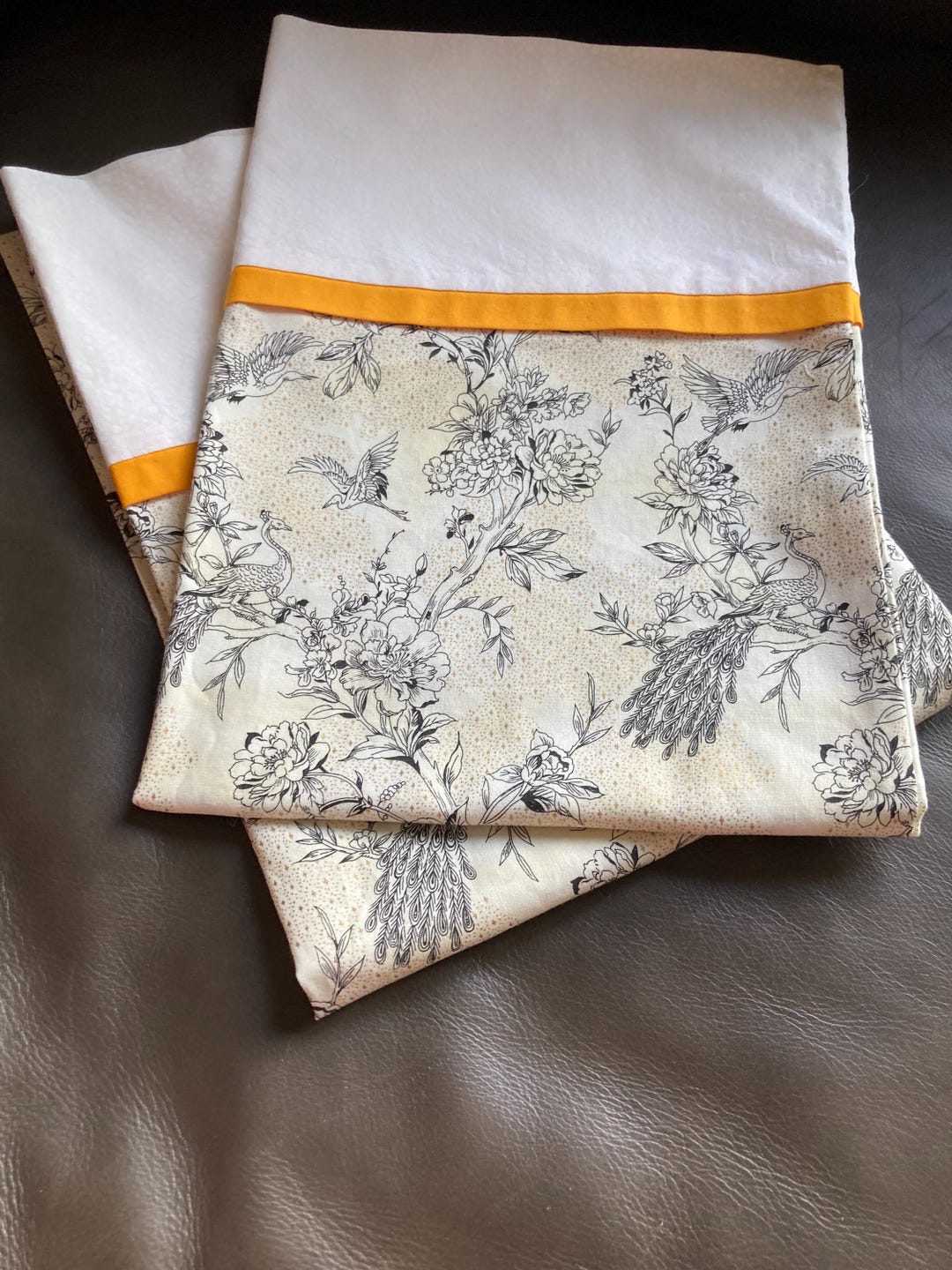 Pair Handmade Cotton Pillowcases: Peacocks, Cranes, Floral Print - Set ...