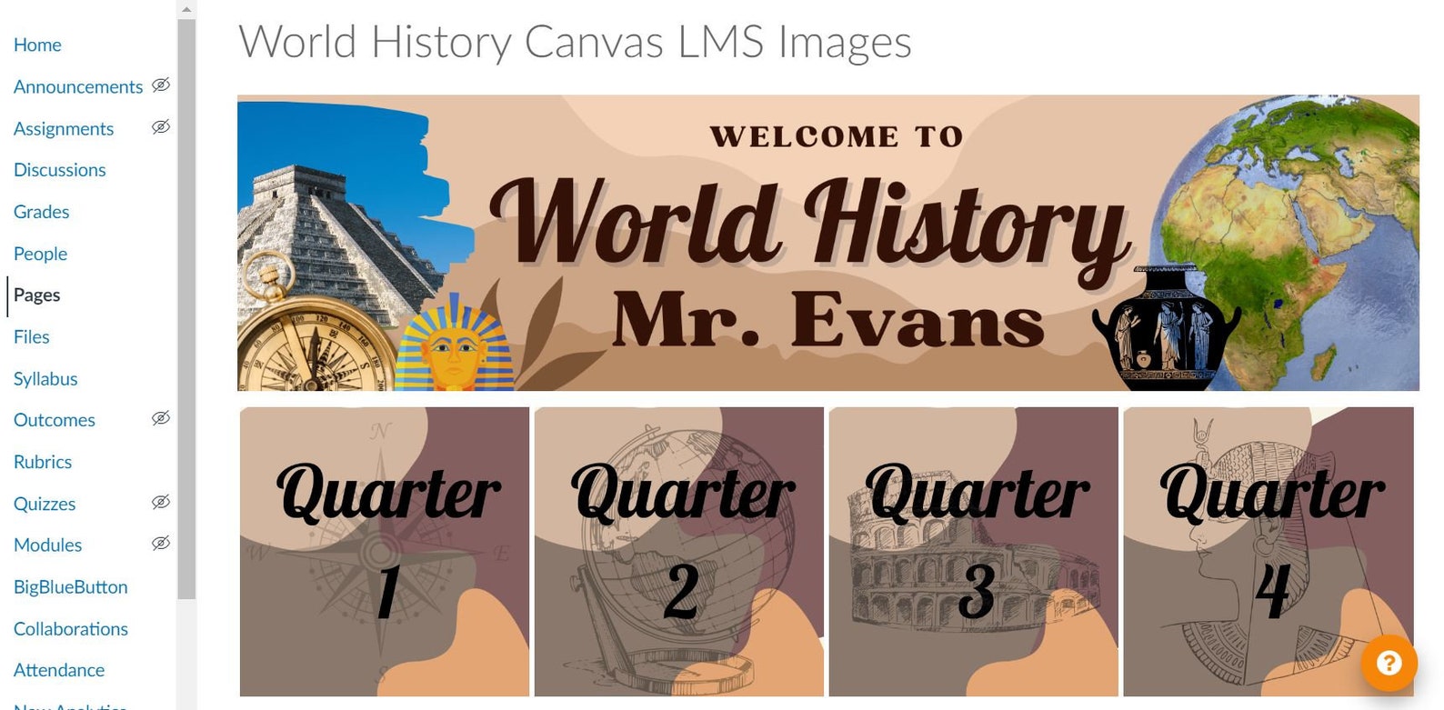 Custom World History Canvas LMS Buttons, Banner, & Course Card for ...